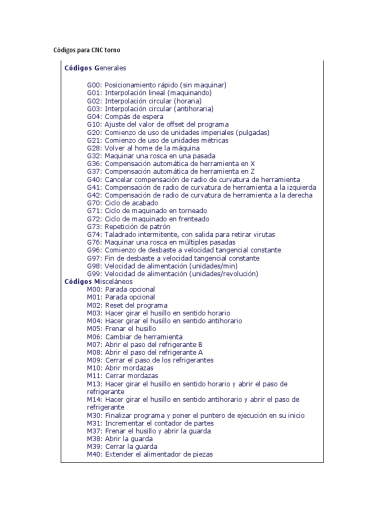 Códigos para CNC Torno | PDF
