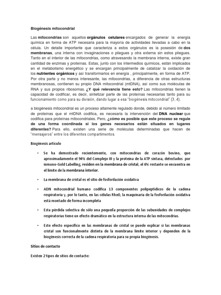 Biogénesis Mitocondrial y Su Regulación | PDF | Mitocondria | Membrana ...