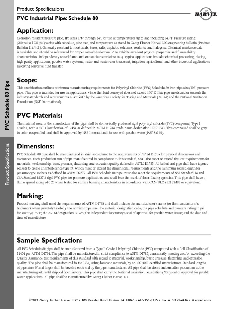 PVC Schedule 80 Pipe Specs | PDF | Pipe (Fluid Conveyance) | Polyvinyl ...