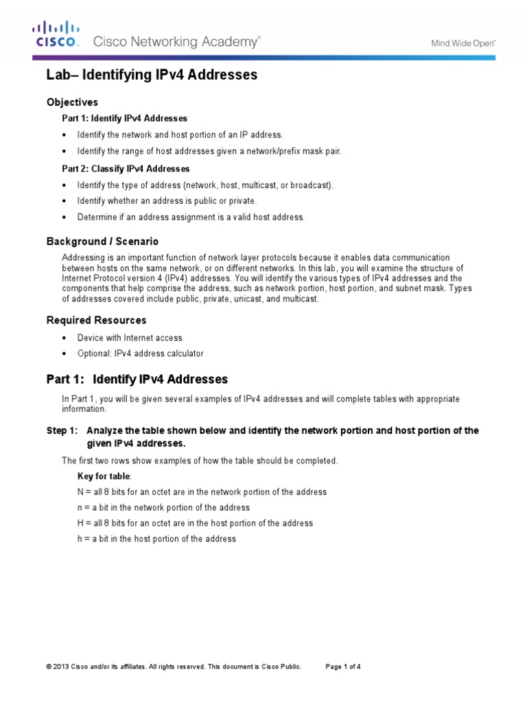 8.1.4.8 Lab - Identifying IPv4 Addresses | PDF | Ip Address | Computer Network