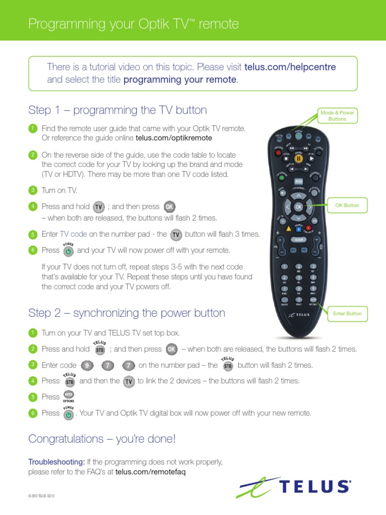 Programming Your Optik TV Remote | PDF | Set Top Box | Digital Video ...