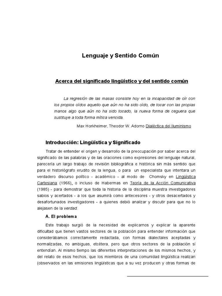 Alejandro Raiter - Lenguaje y Sentido Comun | PDF