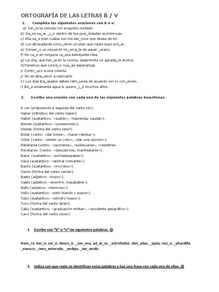 Ejercicios de Ortografía B y V para Primaria | PDF | Gramática | Sintaxis