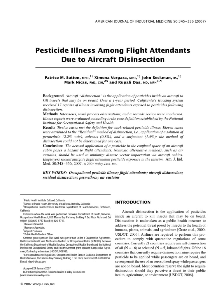 Pesticide Illness in Flight Attendants | PDF | Ventilation ...