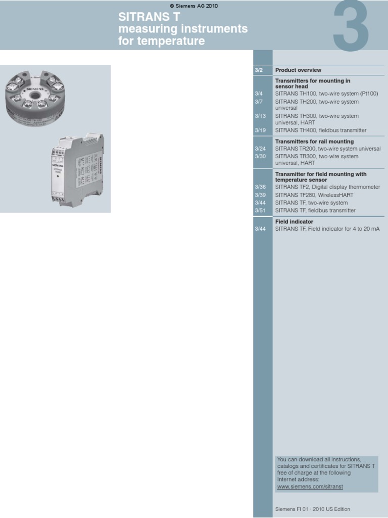 Sitrans T Measuring Instrument For Temperature | PDF | Thermocouple | Power Supply