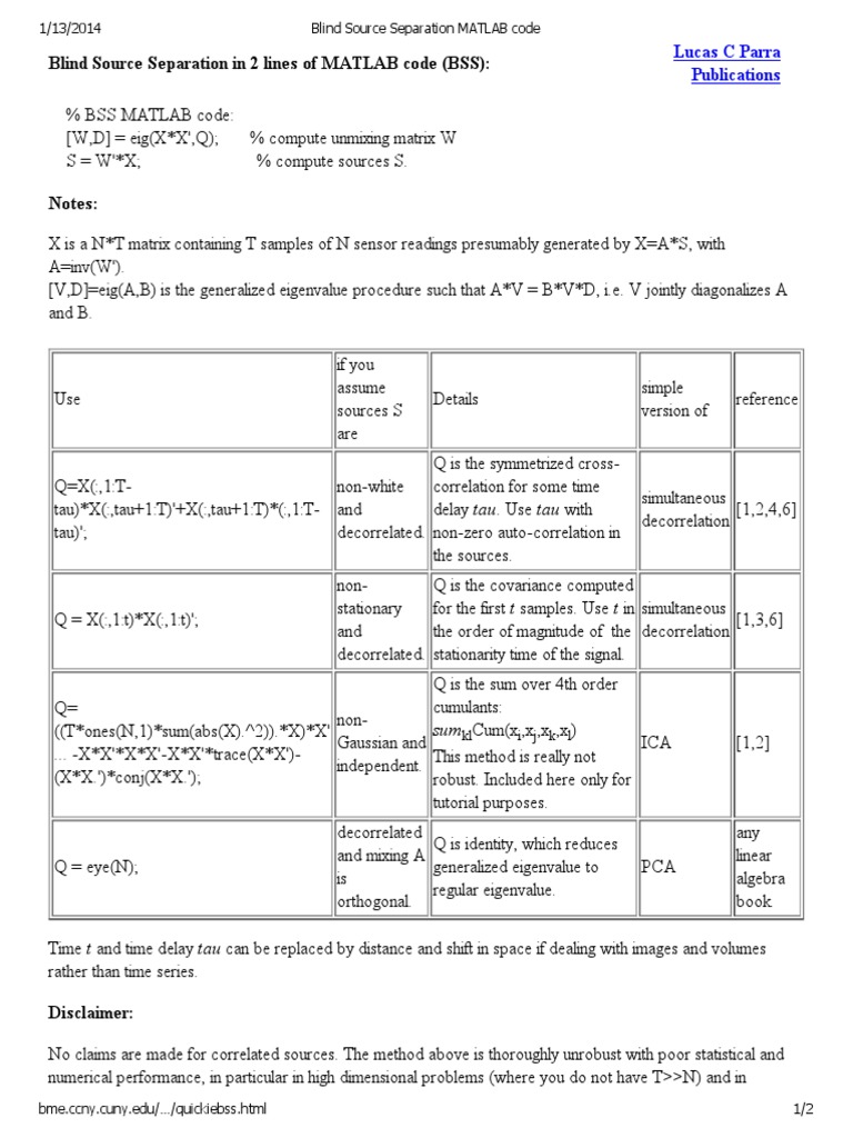 Blind Source Separation Matlab Code Pdf Eigenvalues And Eigenvectors Principal Component