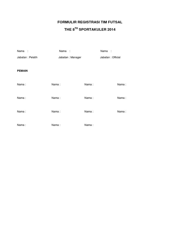 Formulir Registrasi Tim Futsal | PDF