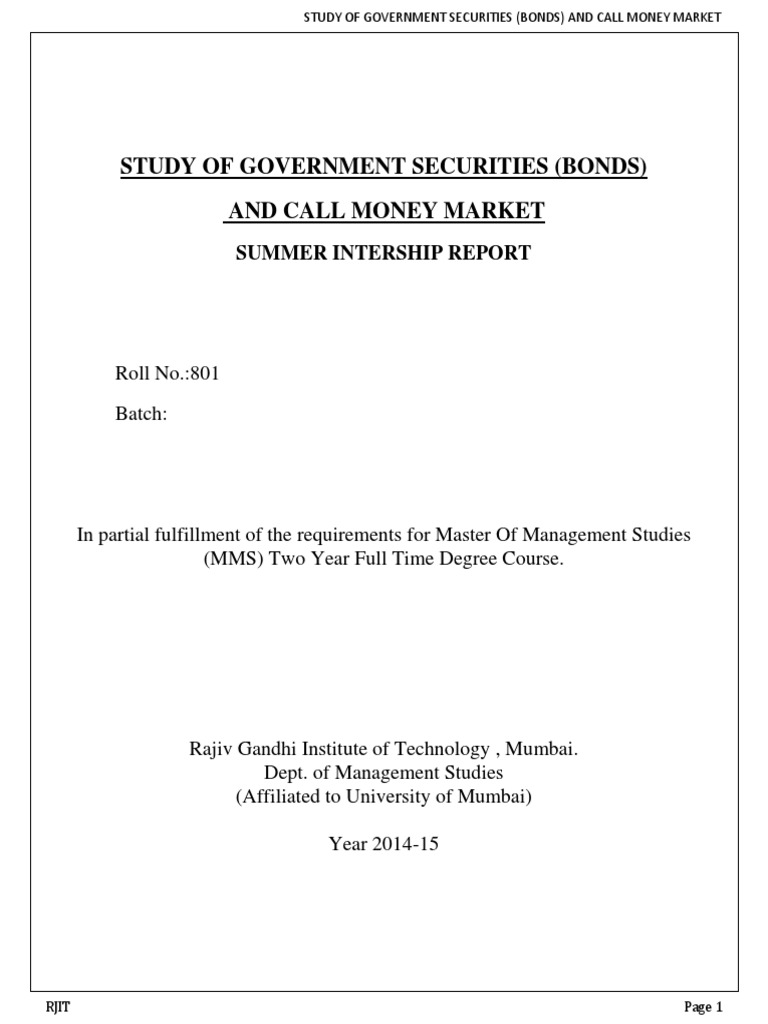 Study of Government Securities | PDF | Repurchase Agreement | Bonds (Finance)