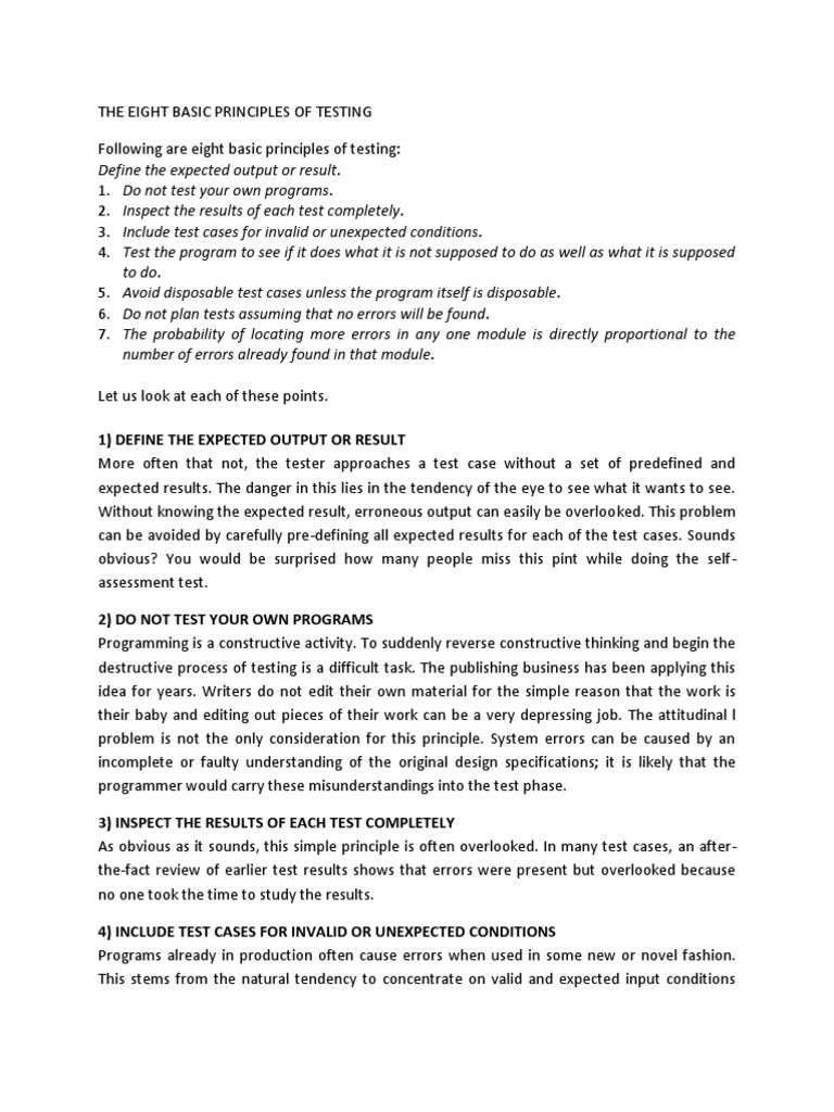 The Eight Basic Principles of Testing | PDF | Software Testing | Areas ...