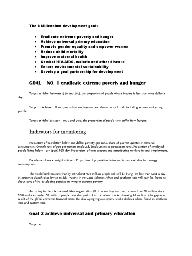 The 8 Millennium Development Goals | PDF | Official Development ...