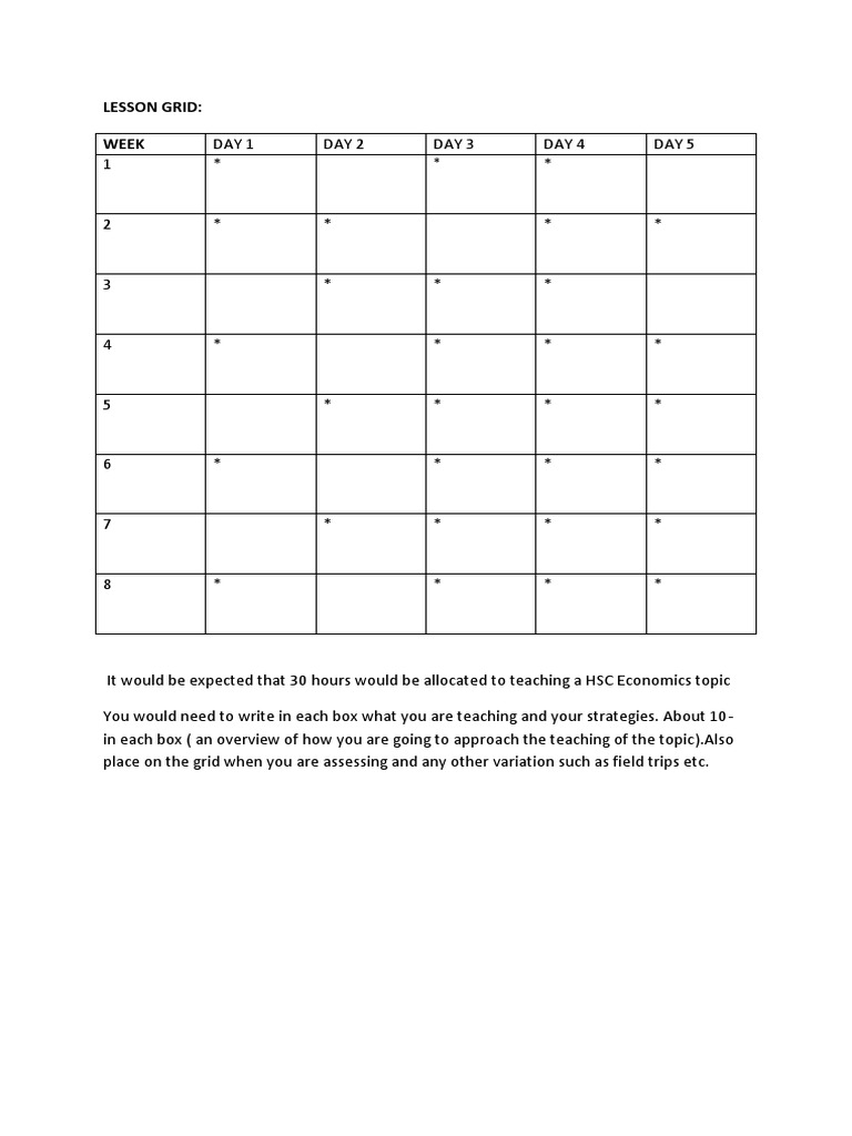 HSC Economics Lesson Plan Grid | PDF | Teaching Methods & Materials | Art