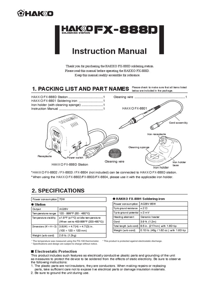 Hakko FX-888D Manual | PDF | Soldering | Fahrenheit