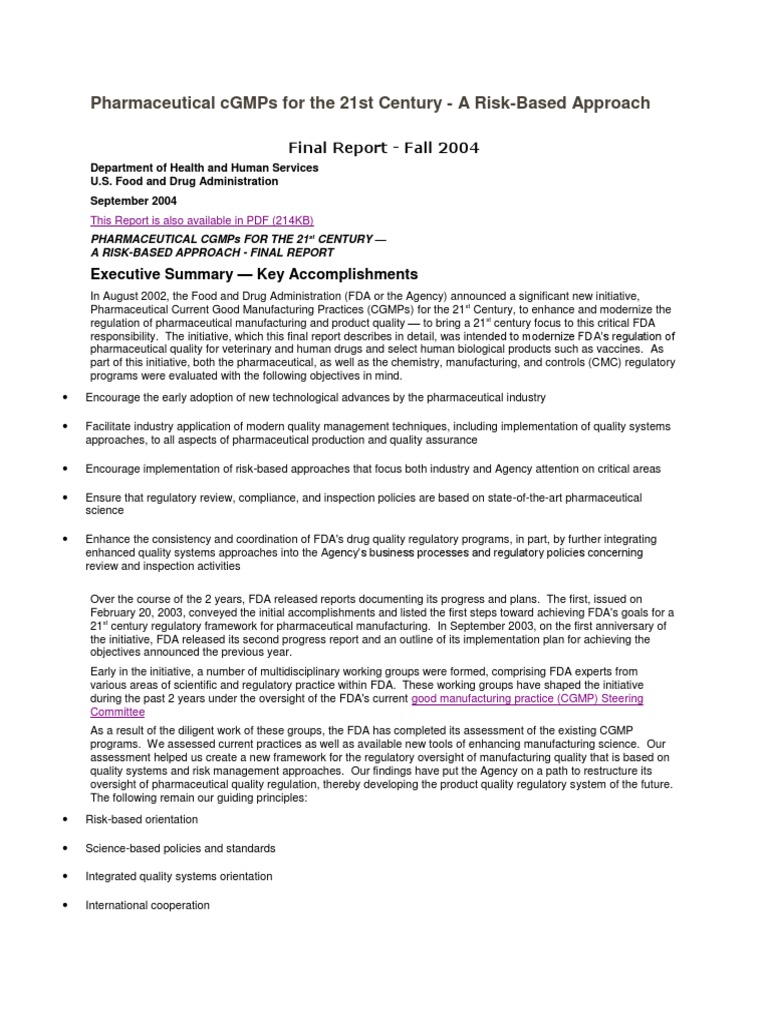 Pharmaceutical CGMPs For The 21st Century | PDF | Food And Drug ...