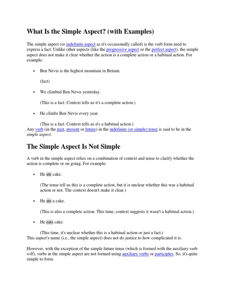 What Is the Simple Aspect.docx | Grammatical Tense | Verb