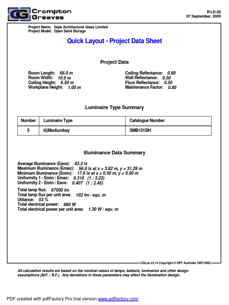 Quick Layout - Project Data Sheet | PDF | Interior Design | Light