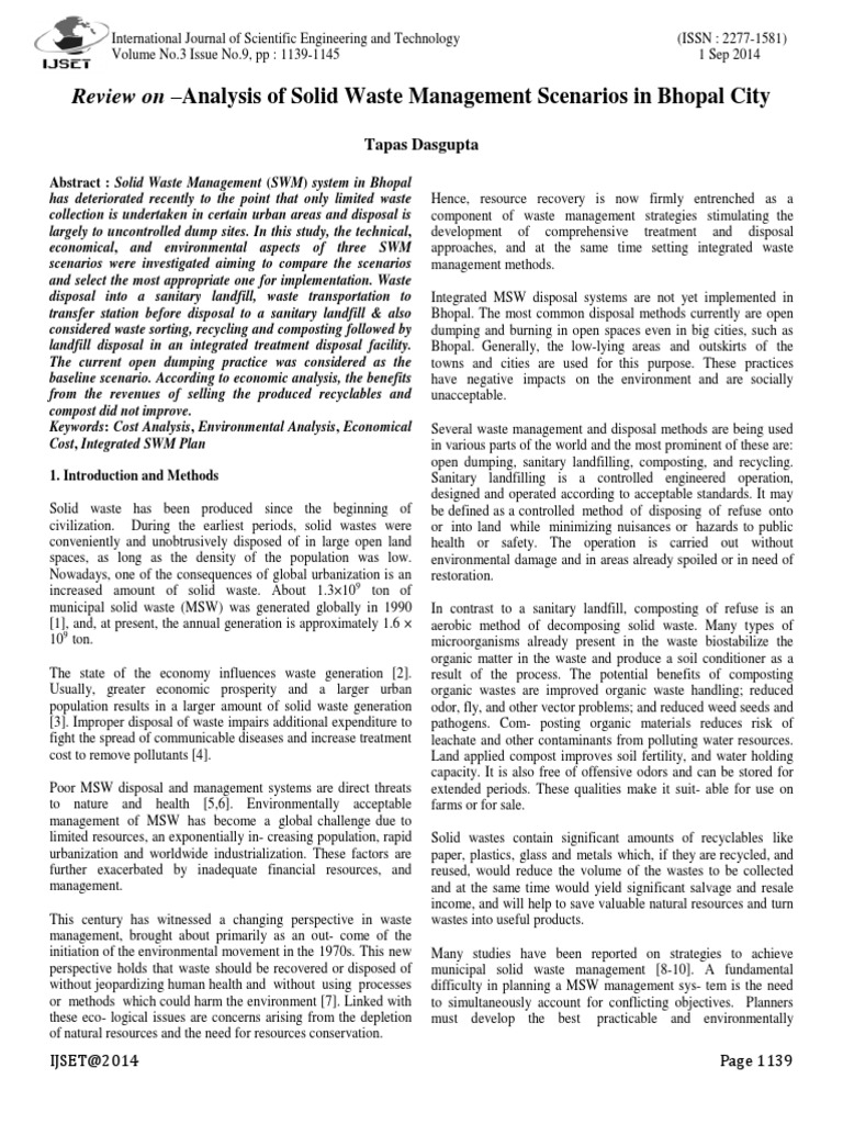 Review On - Analysis of Solid Waste Management Scenarios in Bhopal City ...