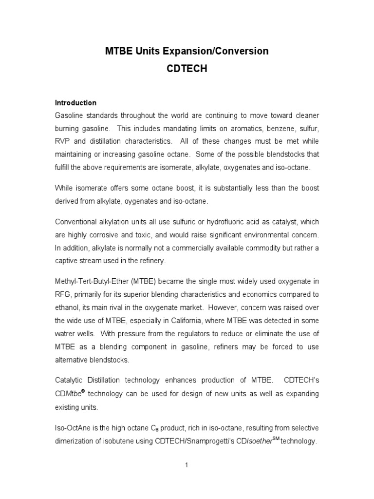 MTBE Unit Expansion-Conversion | PDF | Chemical Reactor | Gasoline