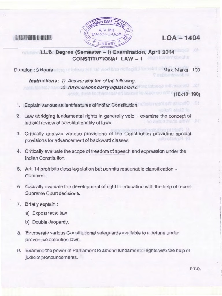 Key Questions in Constitutional Law | PDF | United States Constitution ...