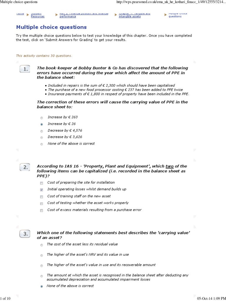 MCQs PPE | PDF | Intangible Asset | Book Value
