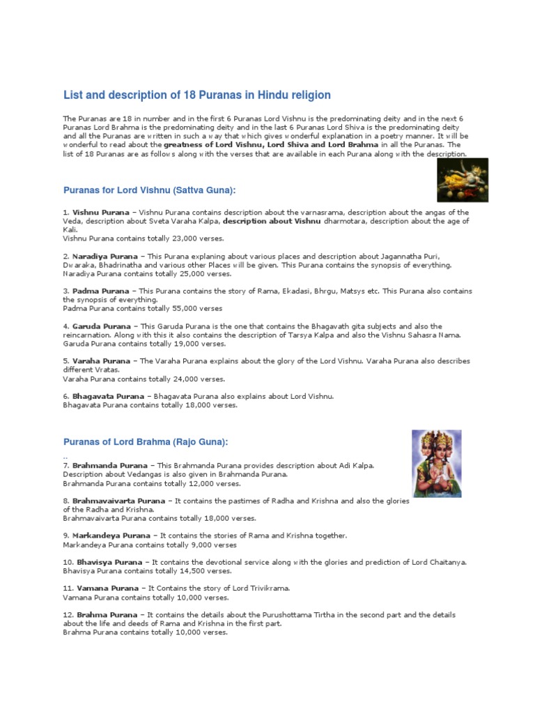 18 Puranas | PDF | Indian Religions | Religion And Belief