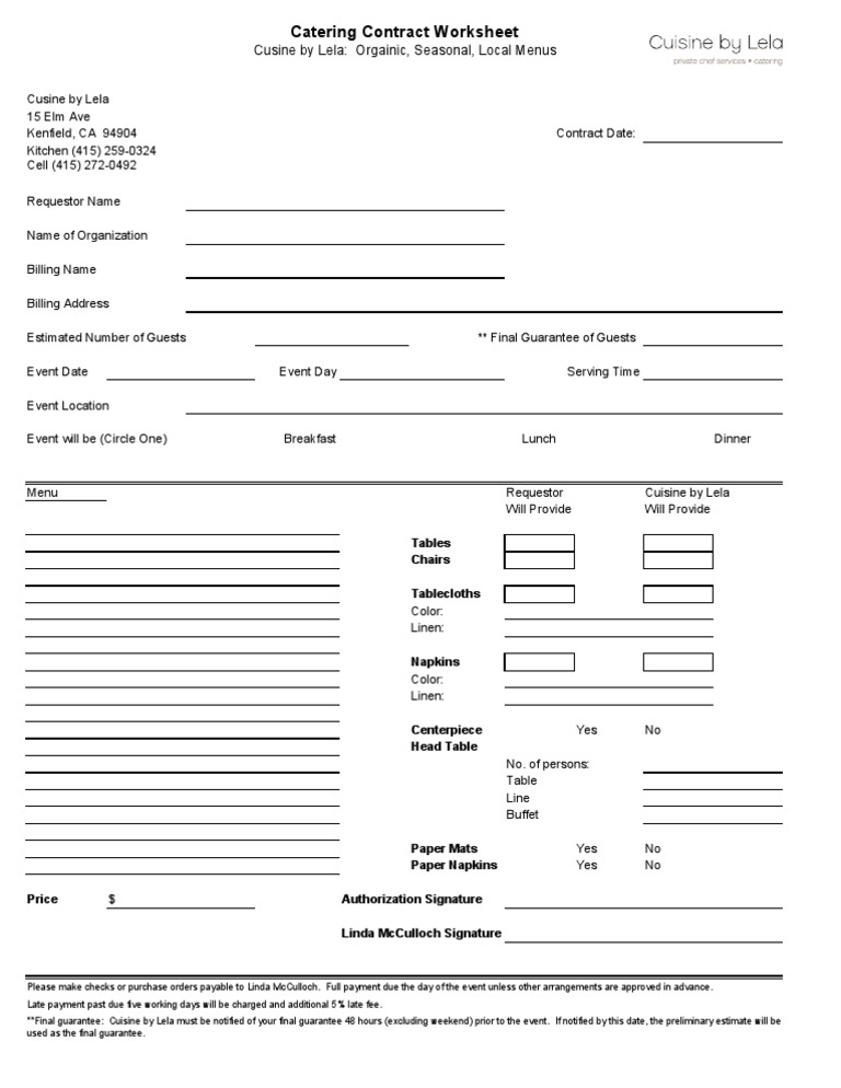 Catering Contract - Template.xls[1] | Menu | Food And Drink