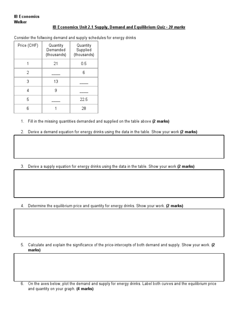 Unit 2 3 - Lesson 8 Market Equilibrium Worksheet | PDF
