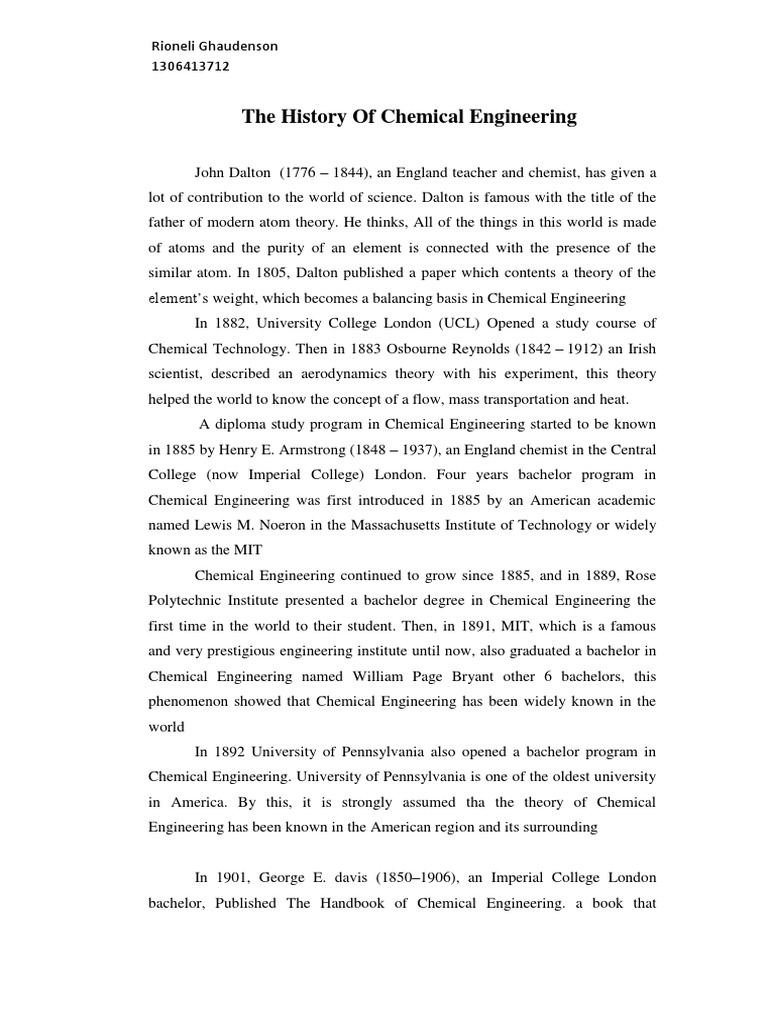 History of Chemical Engineering Timeline | PDF | Chemical Engineering ...