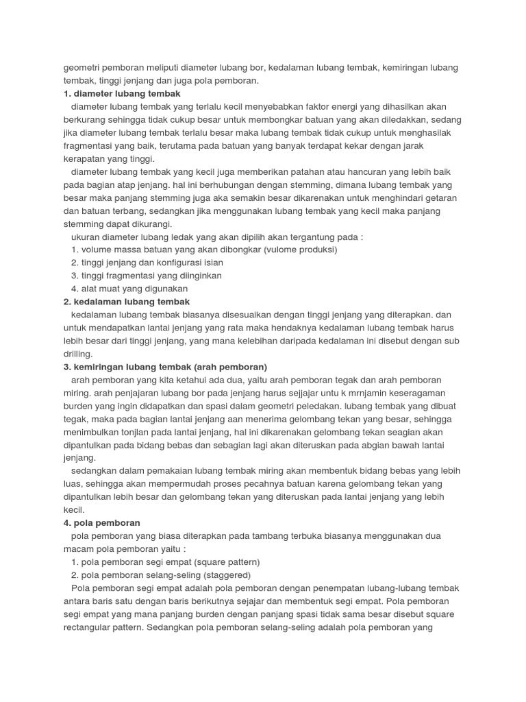 Geometri Pemboran Meliputi Diameter Lubang Bor | PDF