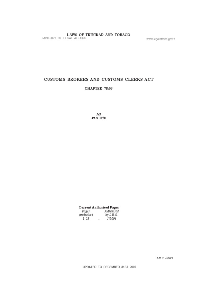 Customs Brokers and Customs Clerks Act-78.03 | PDF | Apprenticeship ...
