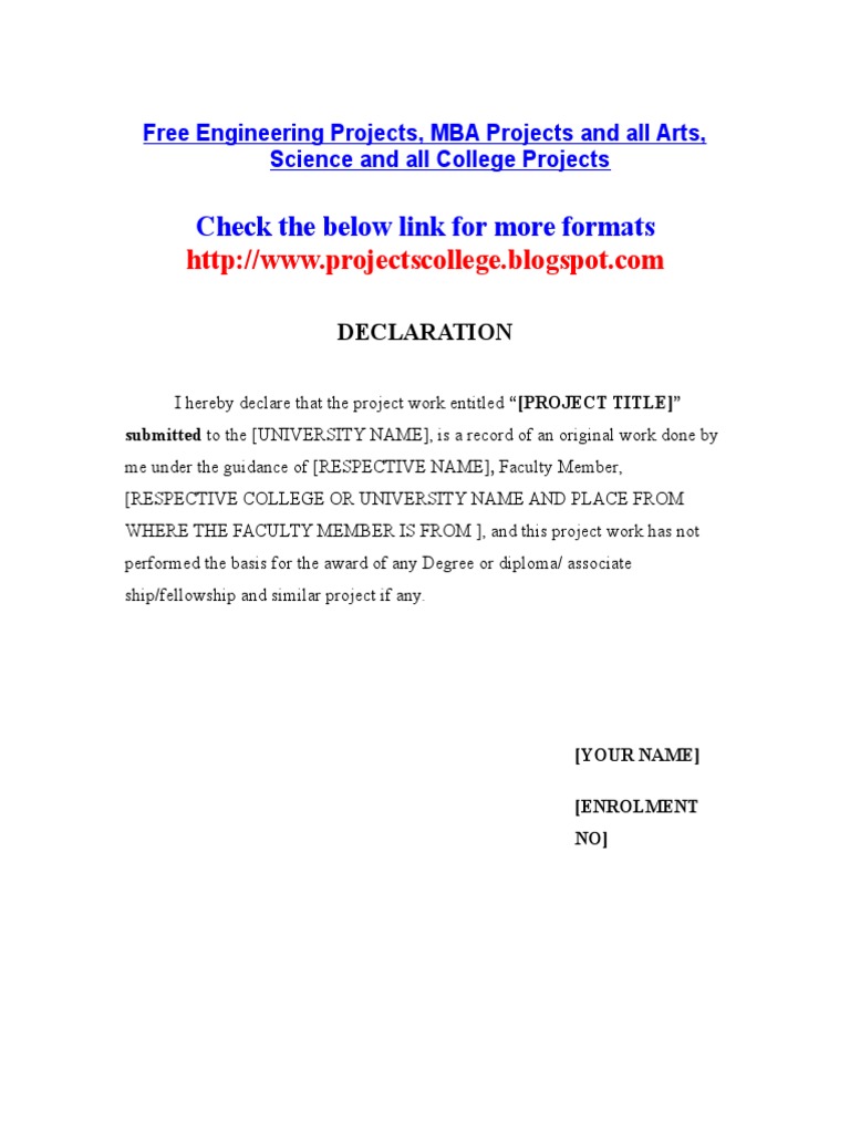 Declaration Format For Project | PDF