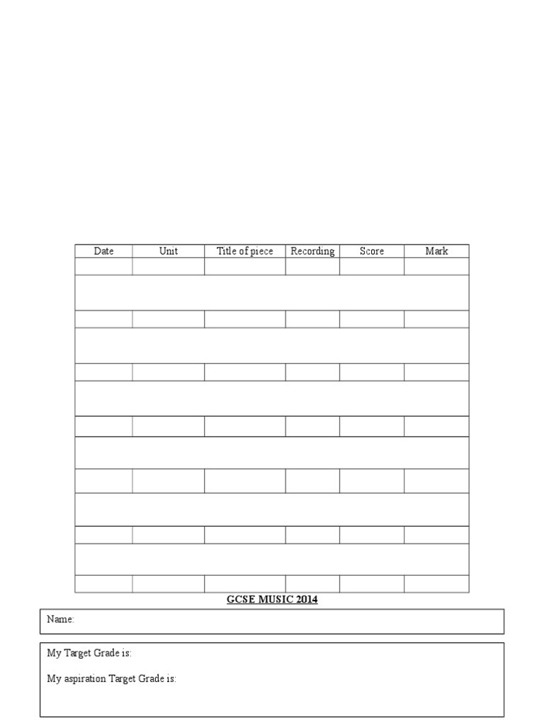 Gcse Music Target Sheet | PDF