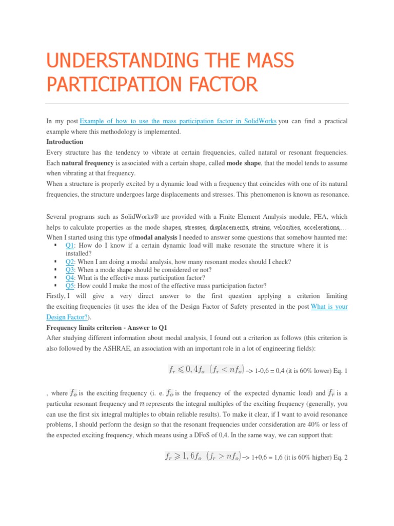 Understanding The Mass Participation Factor | PDF | Normal Mode | Resonance