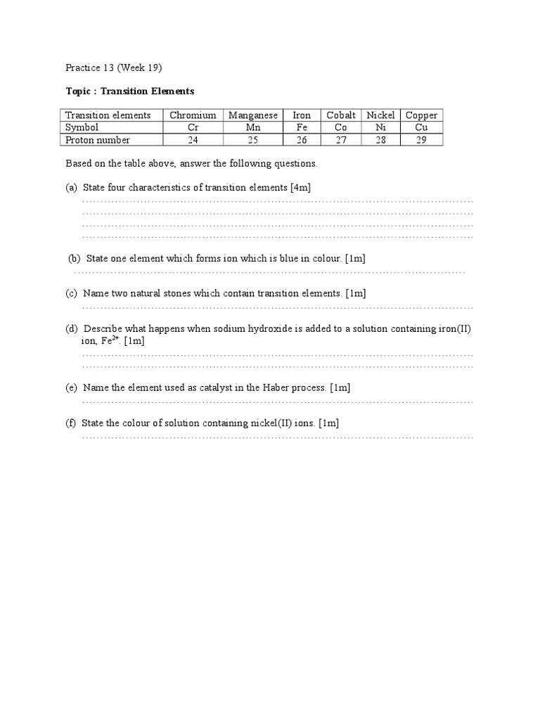Transition Elements Characteristics and Reactions | PDF | Science ...
