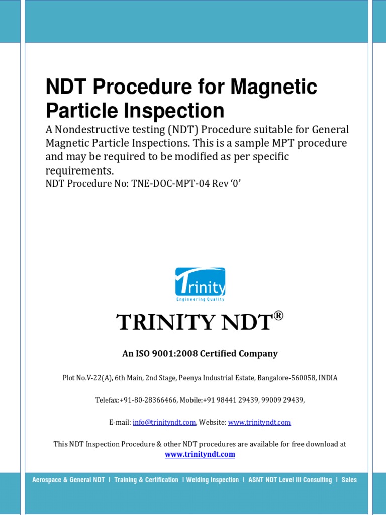 Magnetic Particle Test Inspection Free NDT Sample Procedure | PDF