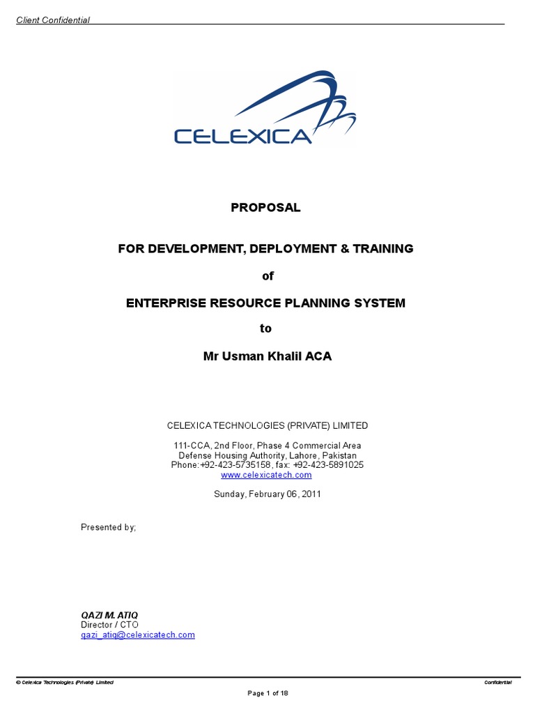 ERP Project Proposal sample | Intellectual Property | World Wide Web