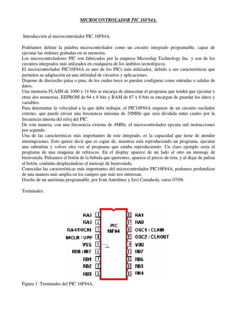Microcontrolador Pic 16f84a | PDF | Microcontrolador | Electrónica digital