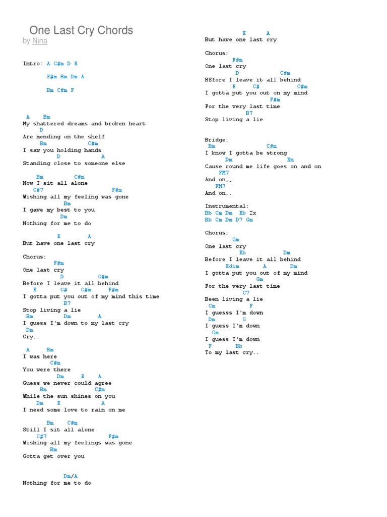 One Last Cry Chords | PDF