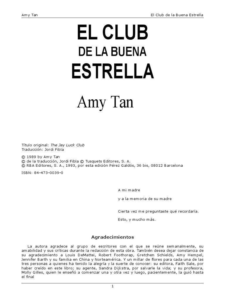 Tan, Amy - El Club de La Buena Estrella | PDF | Naturaleza