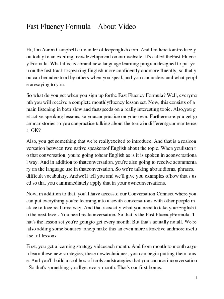 Fast Fluency Formula | Download Free PDF | Fluency | Psycholinguistics