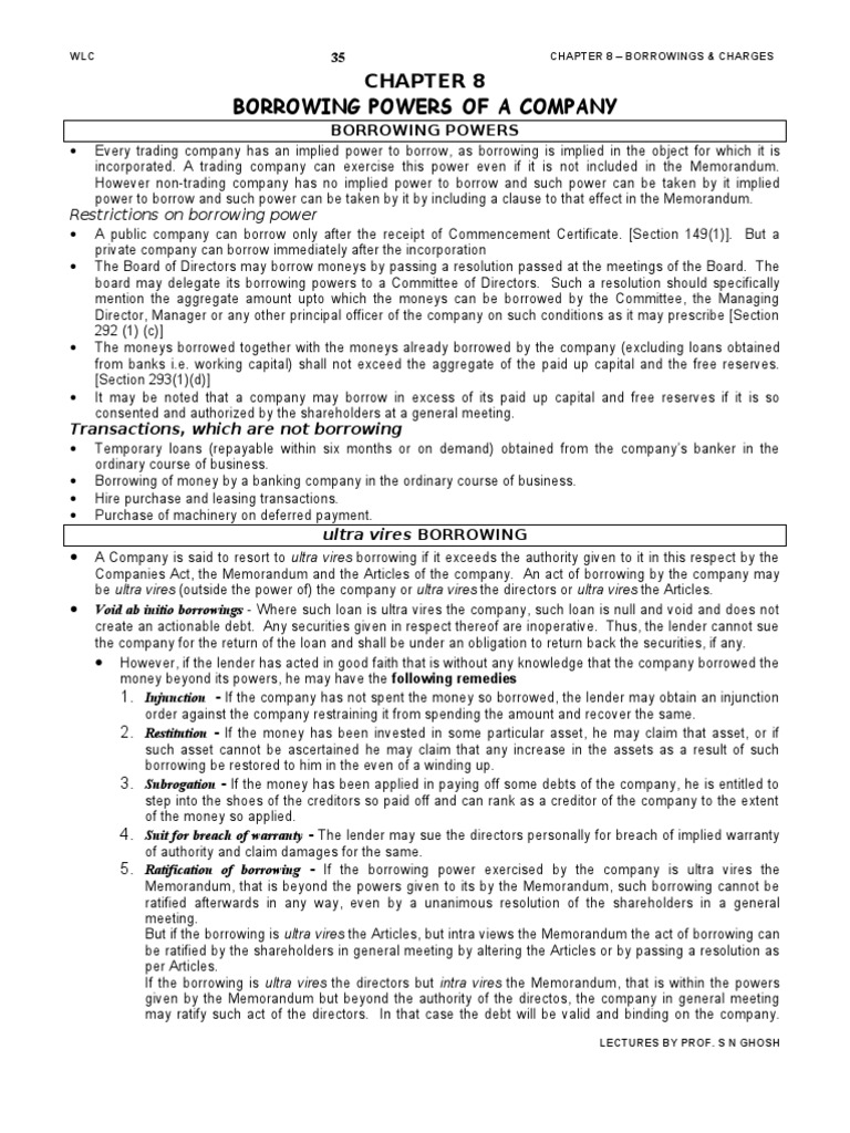 Borrowing Powers of A Company | PDF | Debenture | Loans
