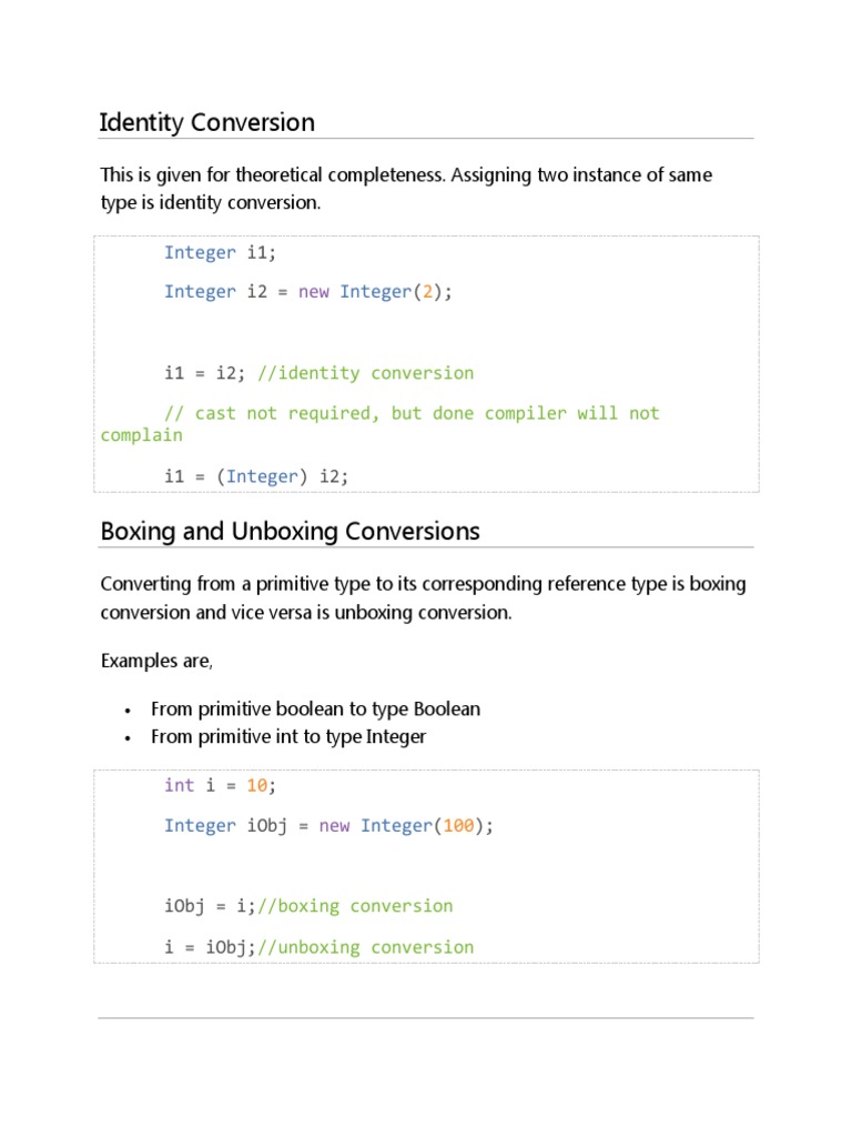 Identity Conversion: Integer Integer Integer | PDF
