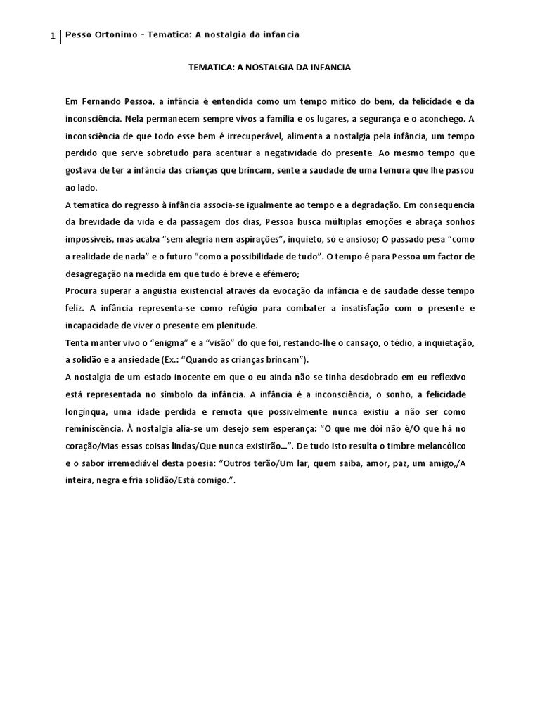 Tematica - A Nostalgia Da Infancia | PDF | Poesia | Amor