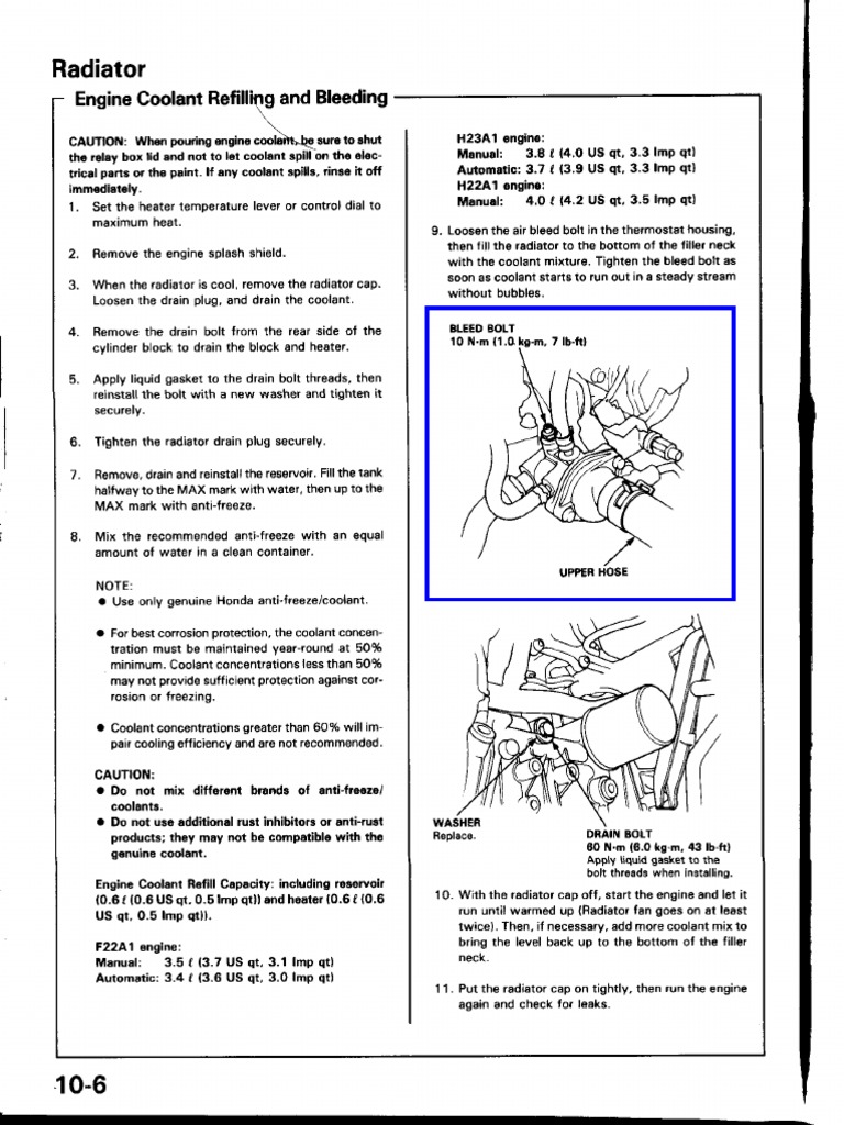 Helms Manual-1992-1996 Honda Prelude 243 PDF | PDF | Coolant ...
