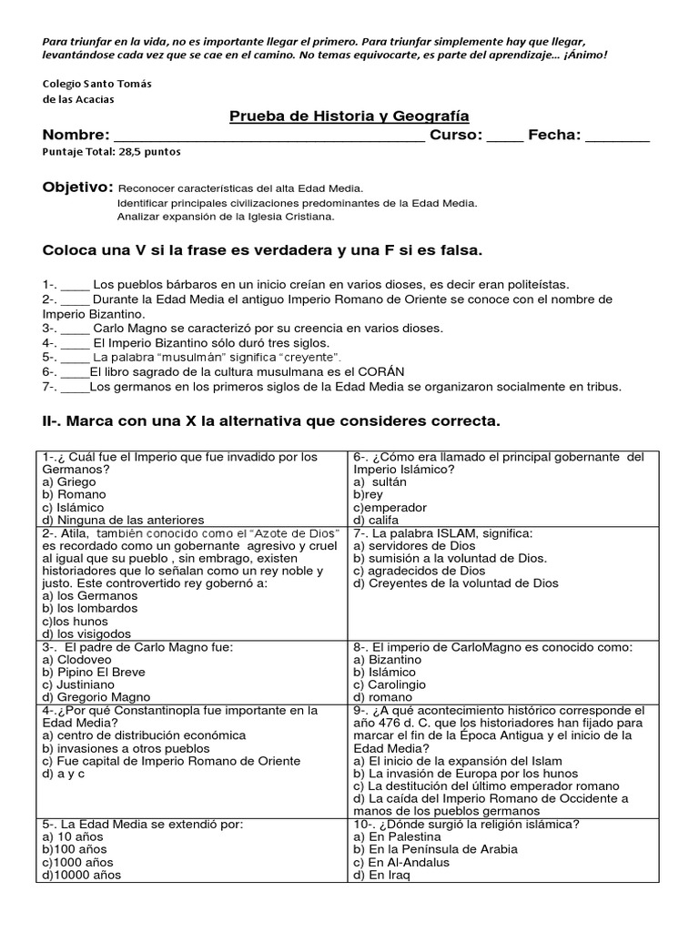Prueba Historia Alta Edad Media 7 | PDF | Baja Edad Media | imperio ...