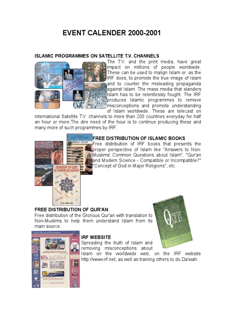 EVENT CALENDER 2000-2001: Islamic Programmes On Satellite T.V. Channels ...