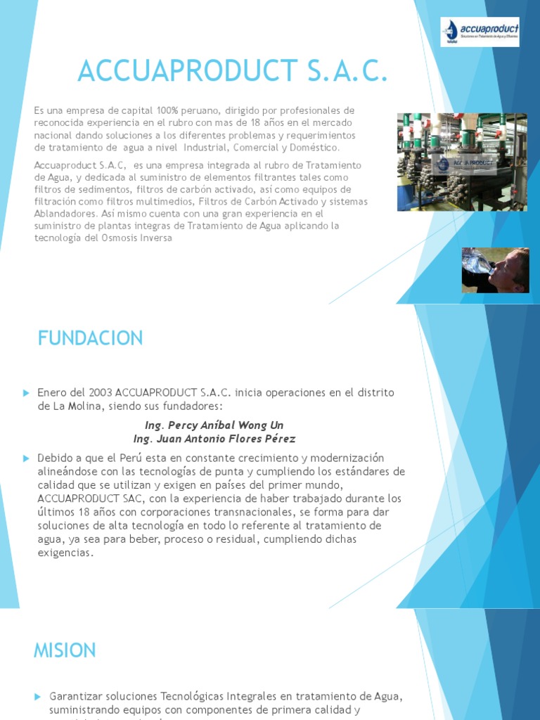 Accuaproduct S.A.C.: Soluciones de Agua | PDF | Calidad (comercial) | Agua