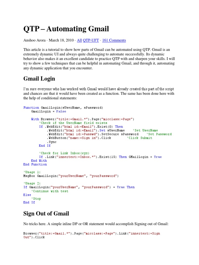 Gmail Automation Using QTP | PDF | Gmail | Email