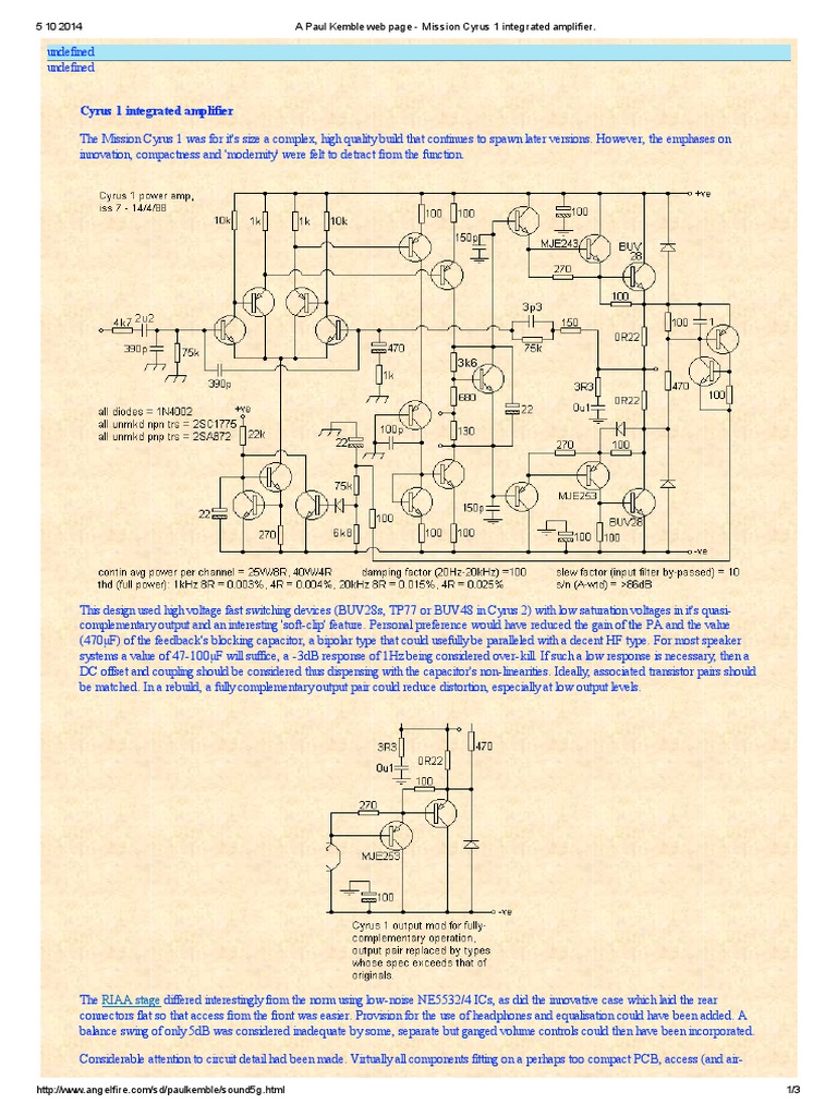 A Paul Kemble Web Page - Mission Cyrus 1 Integrated Amplifier2 PDF ...