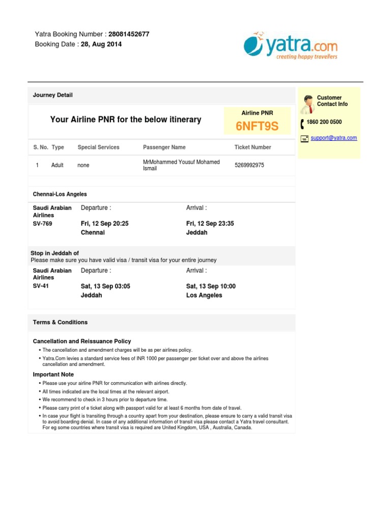 6NFT9S: Your Airline PNR For The Below Itinerary | PDF