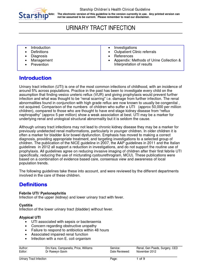 Pediatric Urinary Tract Infection Guidelines | PDF | Urinary Tract ...